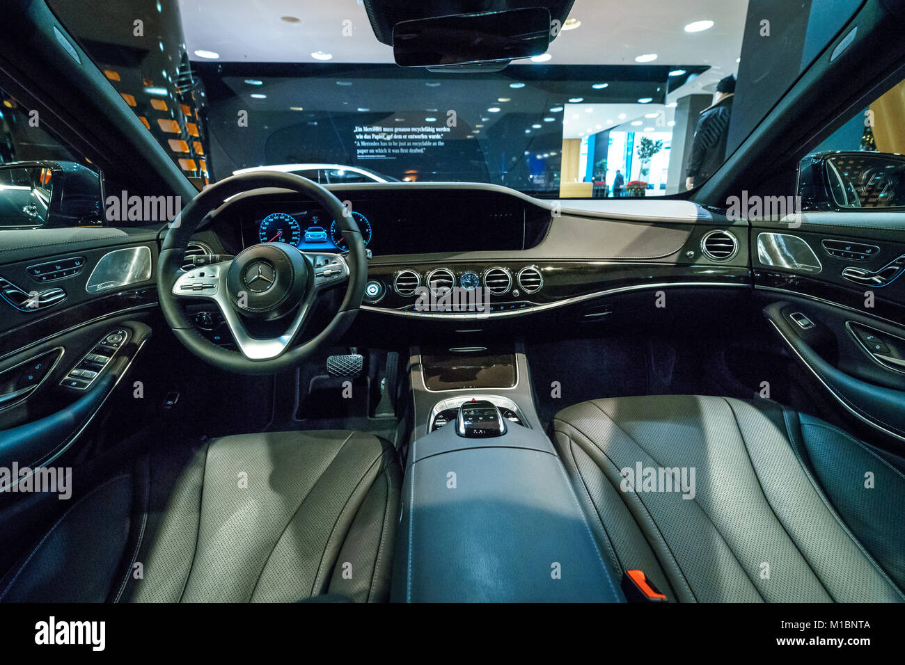 BERLIN - DECEMBER 21, 2017: Showroom. Interior of the full-size luxury ...