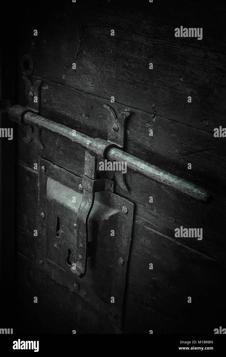 ancient wooden door with huge lock Stock Photo - Alamy
