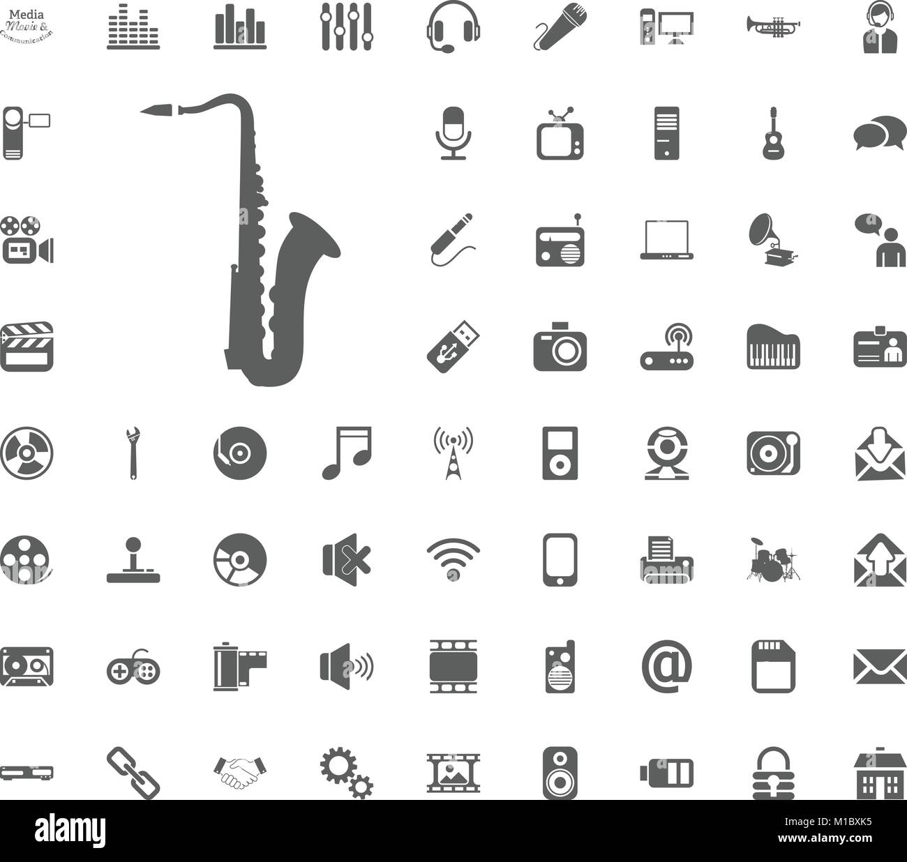 Saxophone icon. Media, Music and Communication vector illustration icon ...