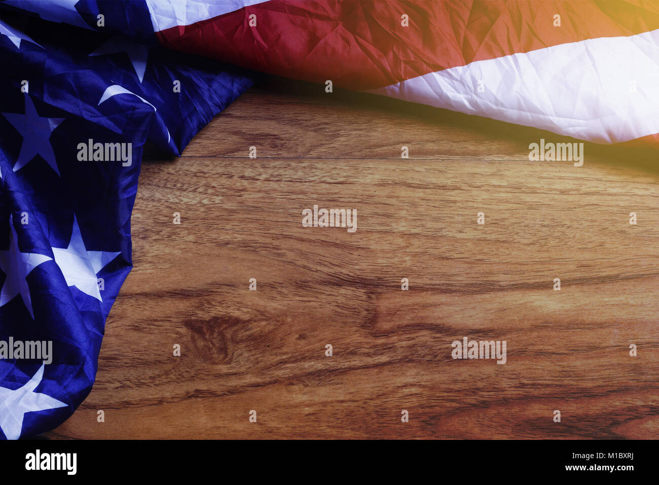 USA Flag on Brown Wooden Board. America Flag Background with Copy Space ...