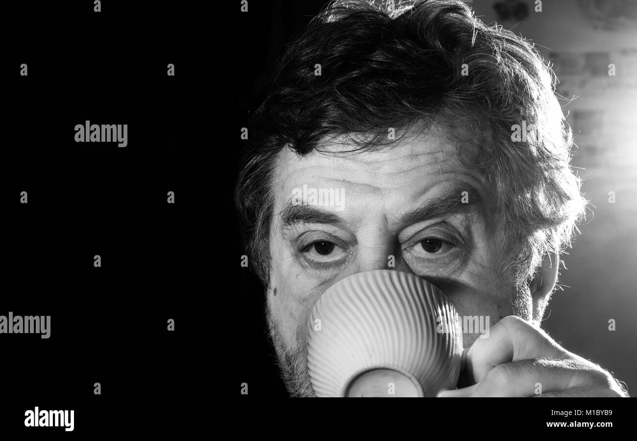 Man drinking coffee Black and White Stock Photos & Images - Alamy