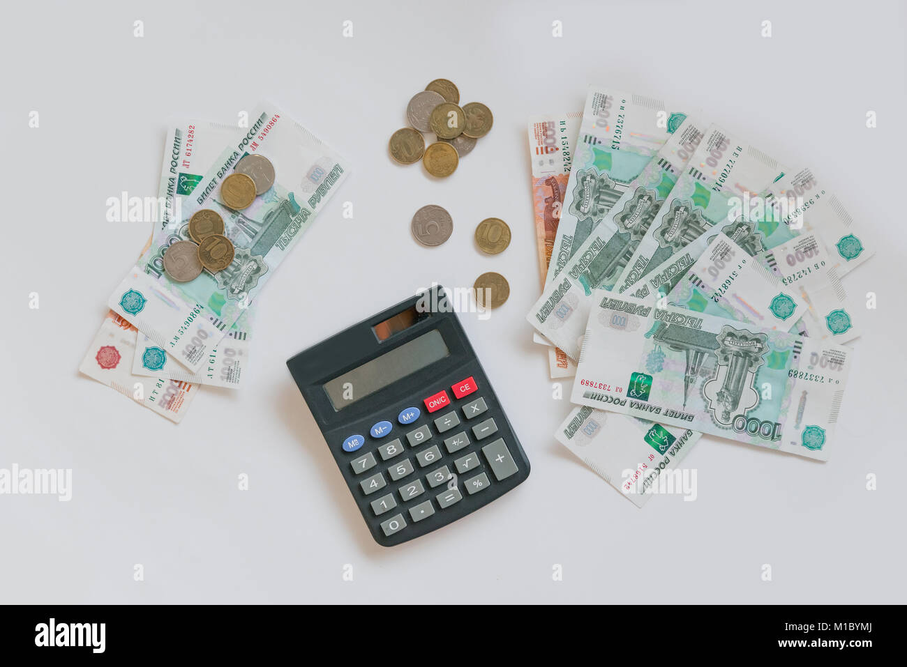 Money in Russia. Banknotes five and one thousand rubles, background ...