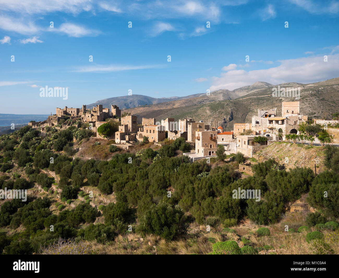Medieval village Vathia in the Mani region, Peloponnese, Greece Stock ...