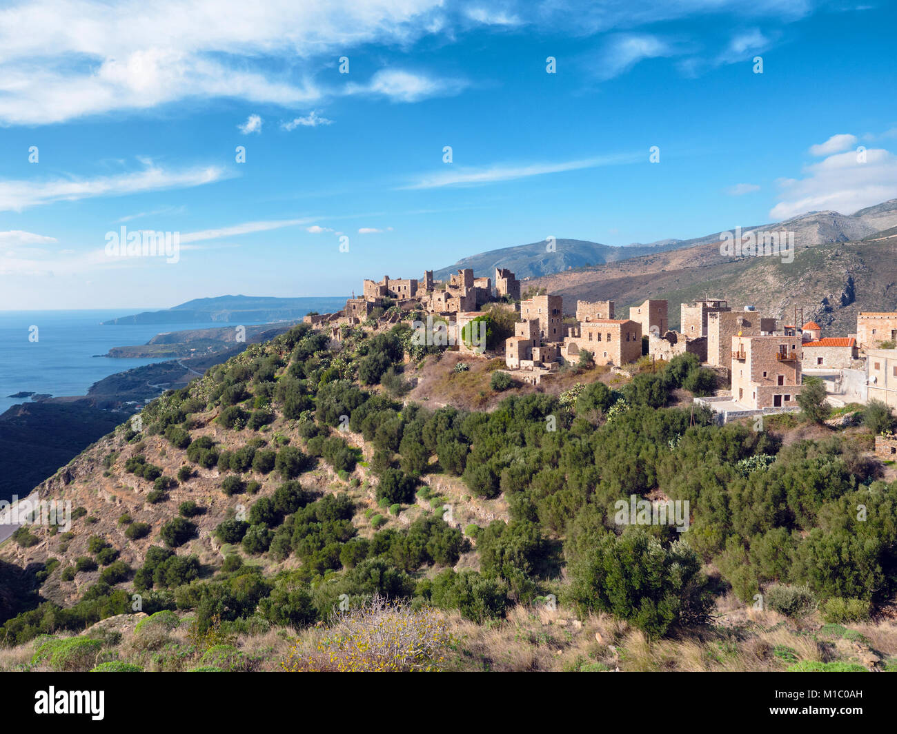 Medieval village Vathia in the Mani region, Peloponnese, Greece Stock ...