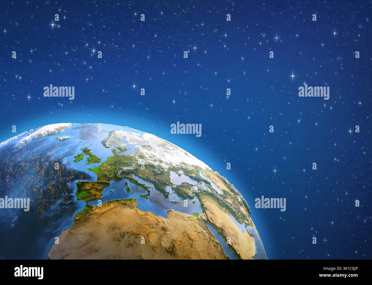 Planet Earth in deep space, focused on Western Europe. 3D illustration ...