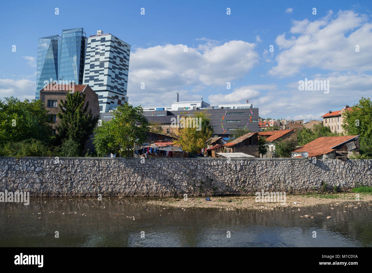 Modern Skyscrapers and Traditional Houses in Sarajevo, Bosnia and ...