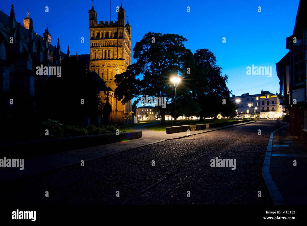 Exeter Cathedral and Cathedral Green at Night Stock Photo - Alamy