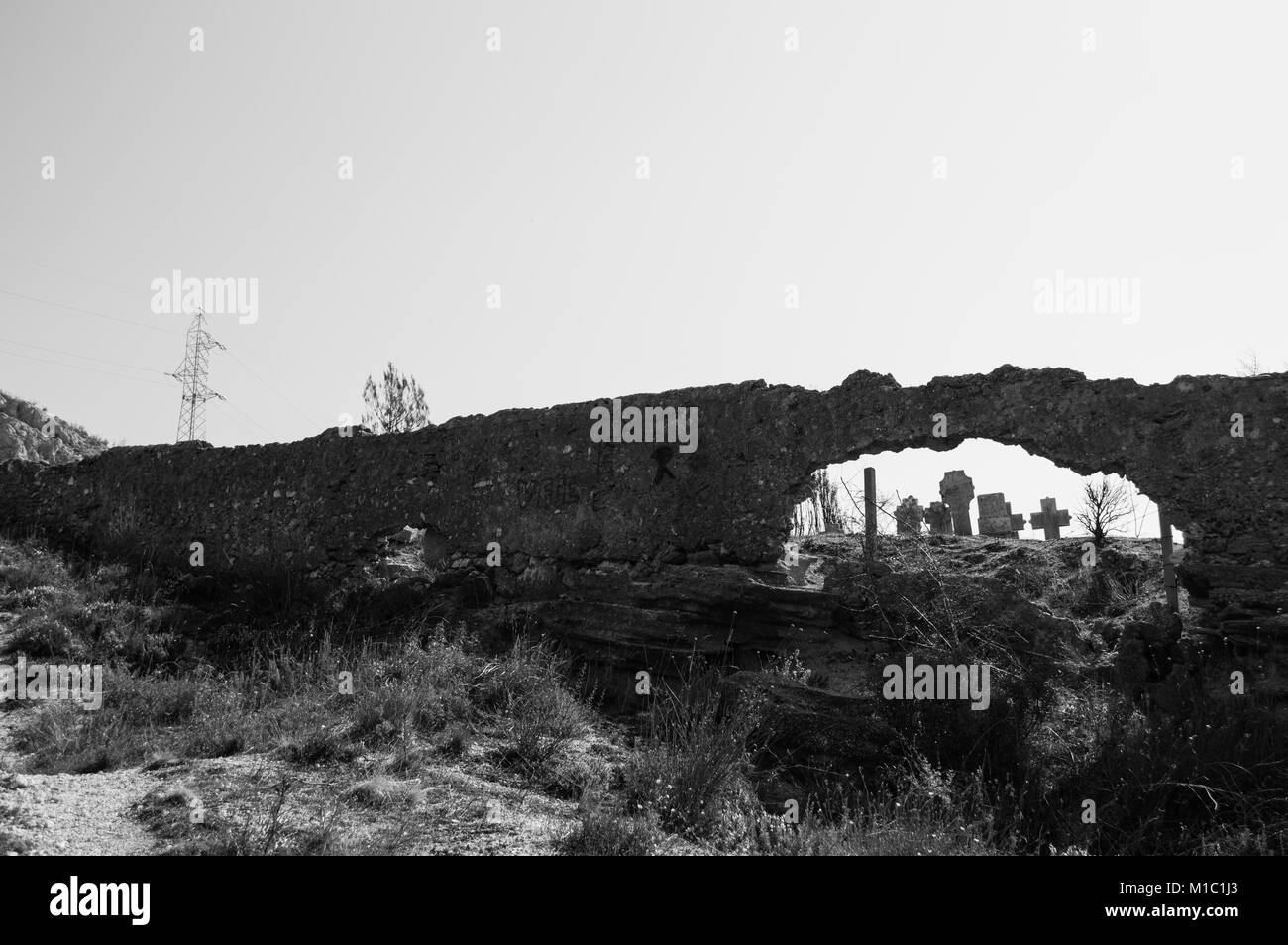 Christian Cemetery and Old Stone Wall in Mostar, Bosnia and Herzegovina ...