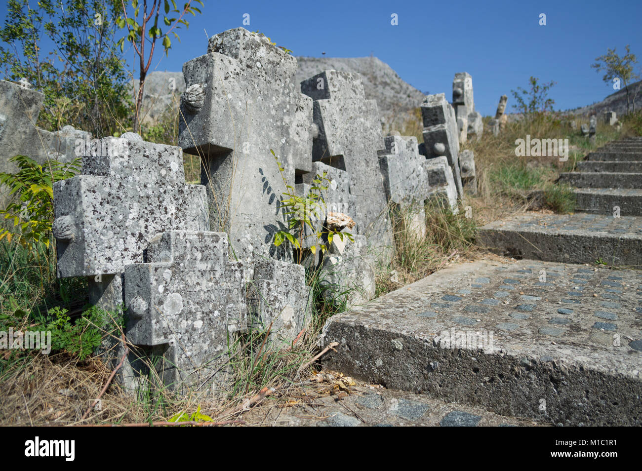 Tomb Stones at a Christian Cemetery in Mostar, Bosnia and Herzegovina ...