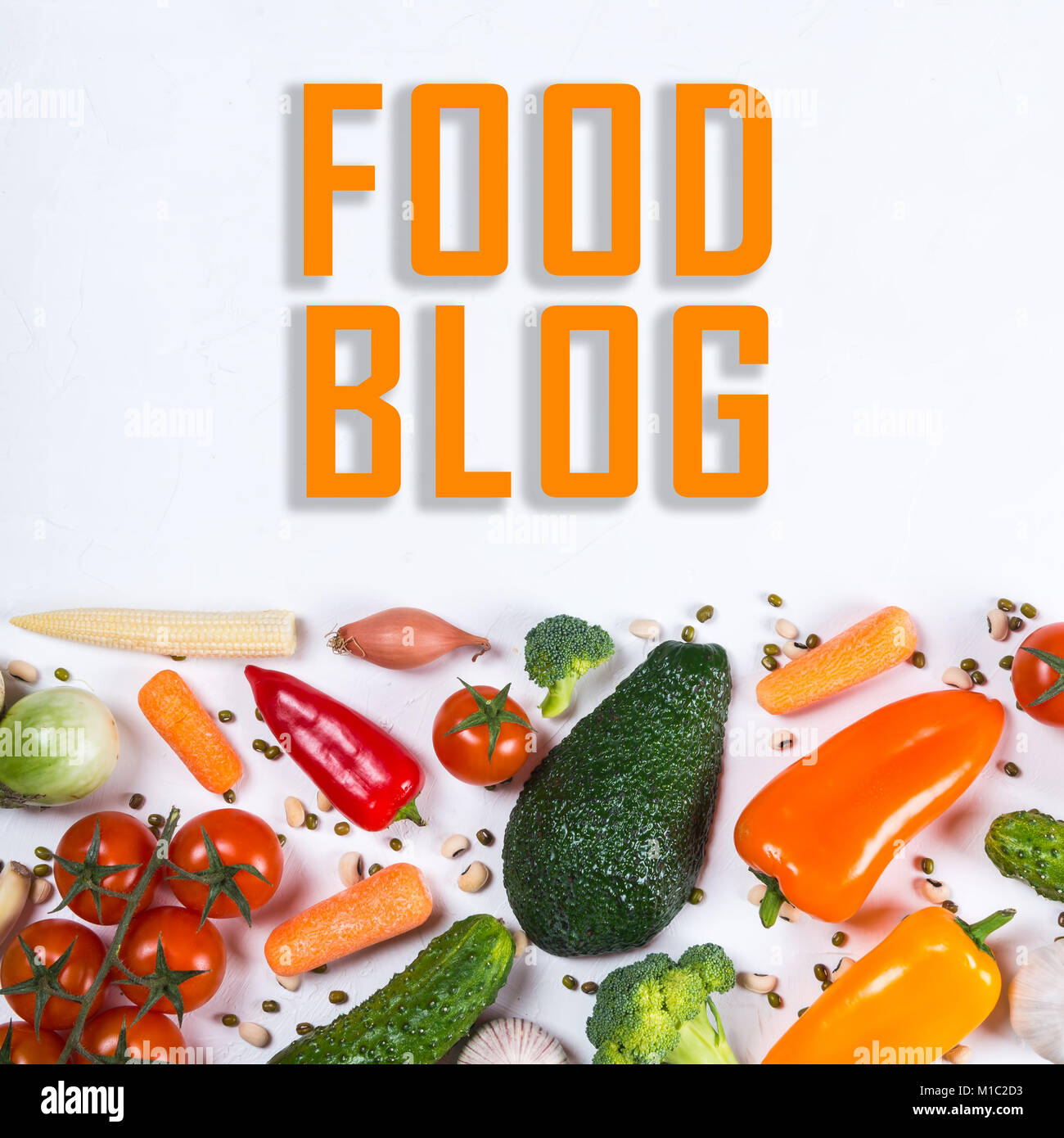 Food blog concept. Big set of vegetables and spices on a white ...