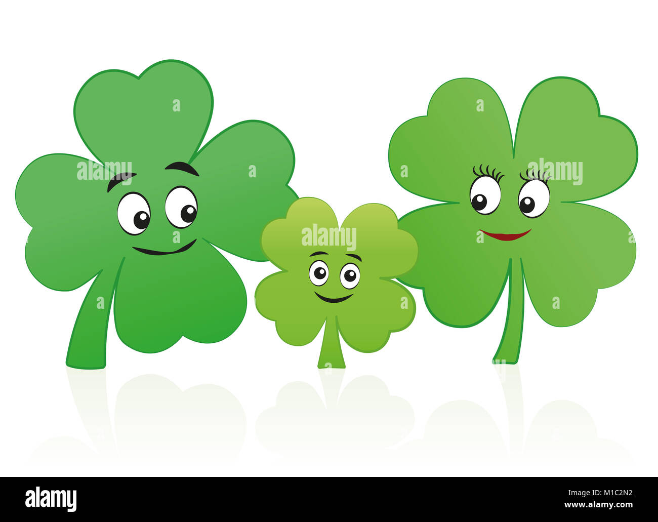 Lucky, happy clover leaf family - mother, father and child with smiling ...
