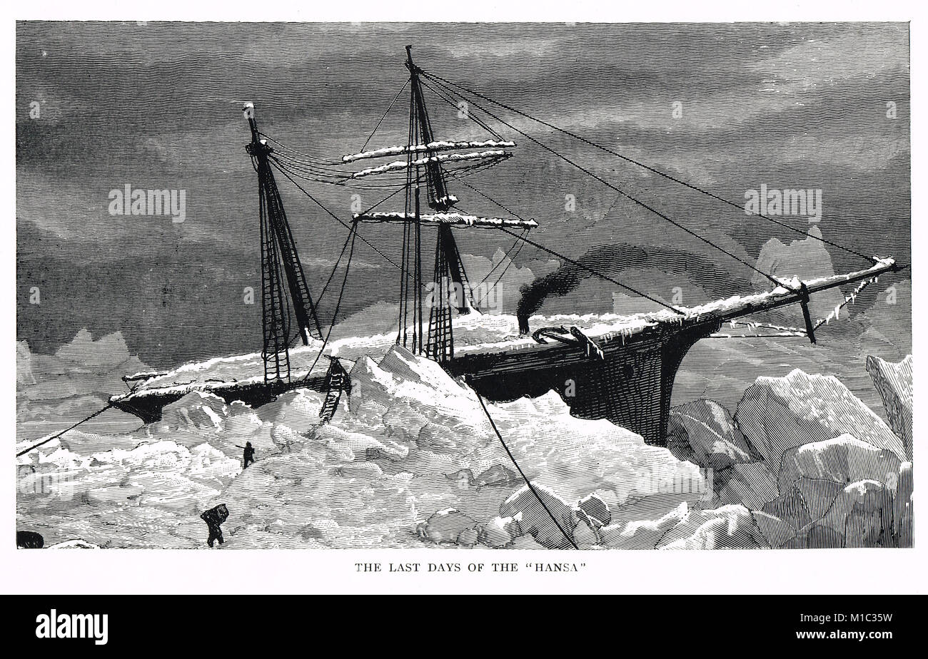 The Hansa trapped in pack ice, Second German North Polar Expedition ...