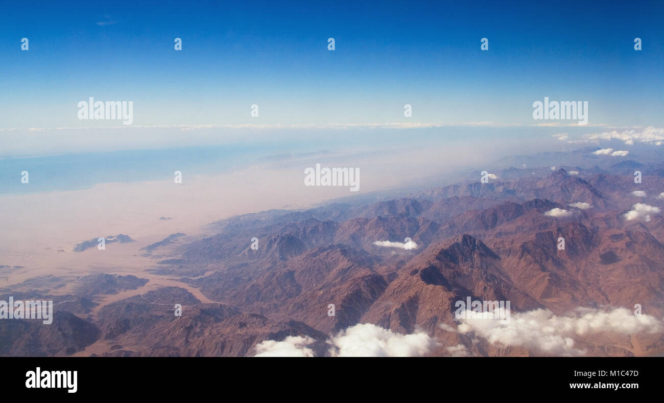 A view from above of clouds, mountains and the Red Sea. Egypt Stock ...