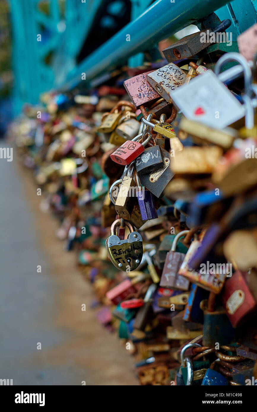 Wroclaw Old Town. The Famous Love Padlocks hanging on Tumski Bridge ...
