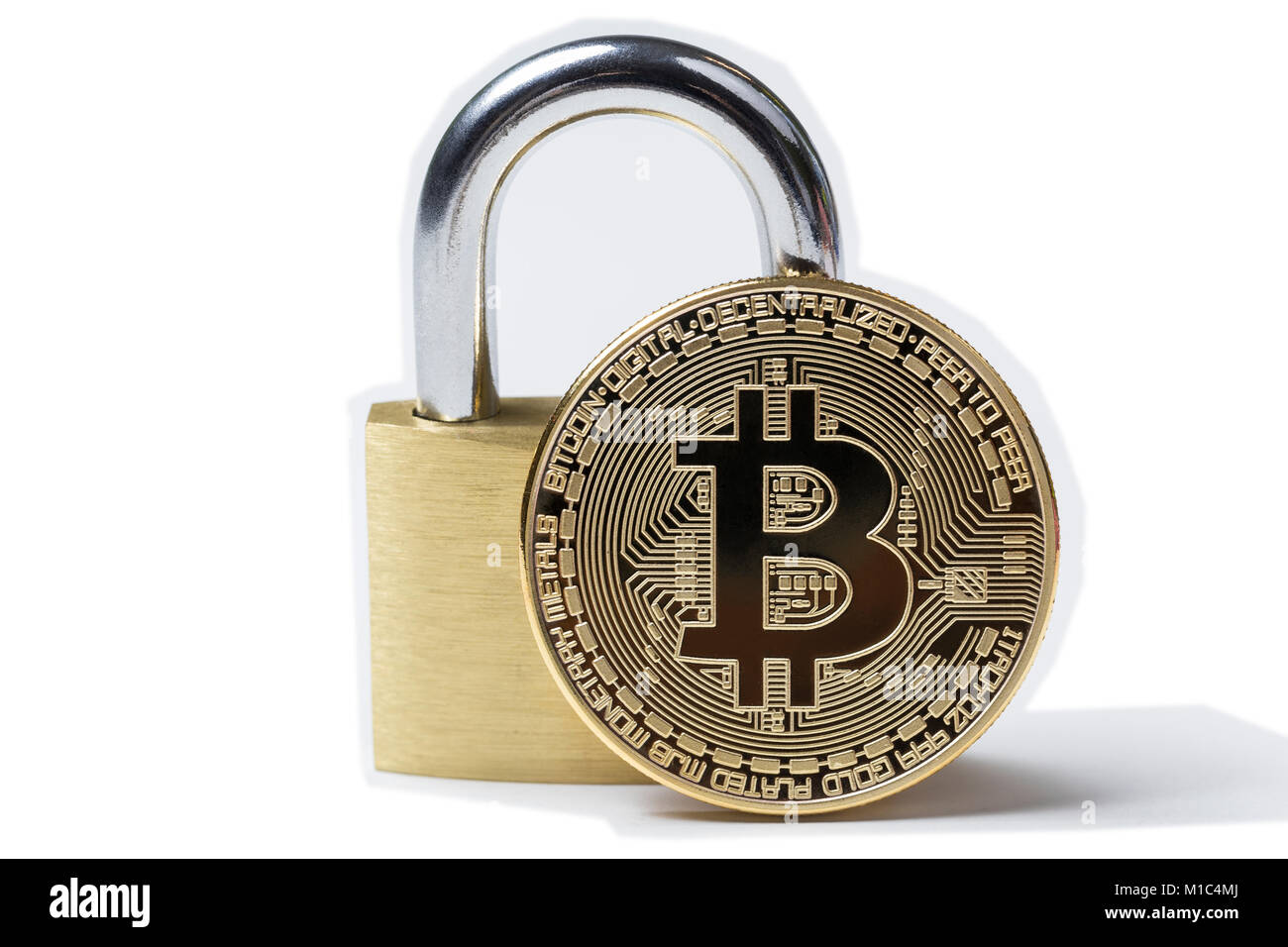 an bitcoin with a lock isolated Stock Photo - Alamy