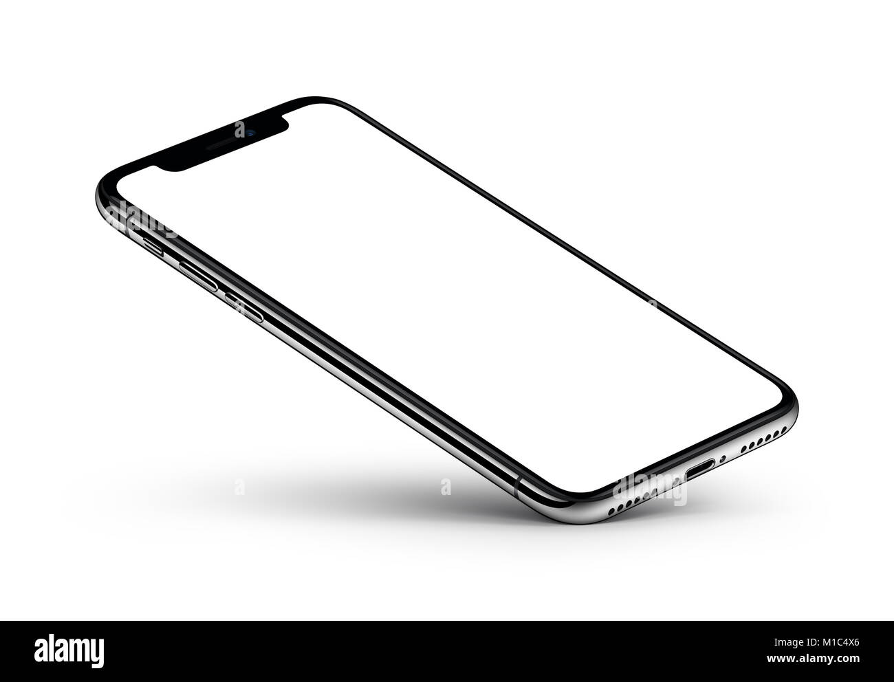 iPhone X. Perspective view smartphone mockup with blank screen rests on ...