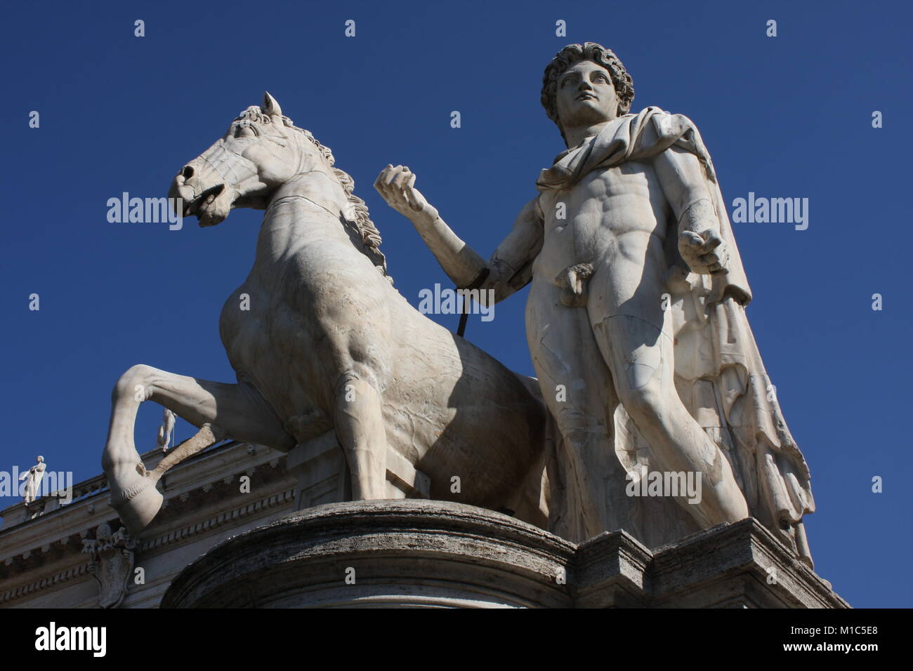 Piazza del Campidoglio - Statue of Castor at the Cordonata stairs in ...
