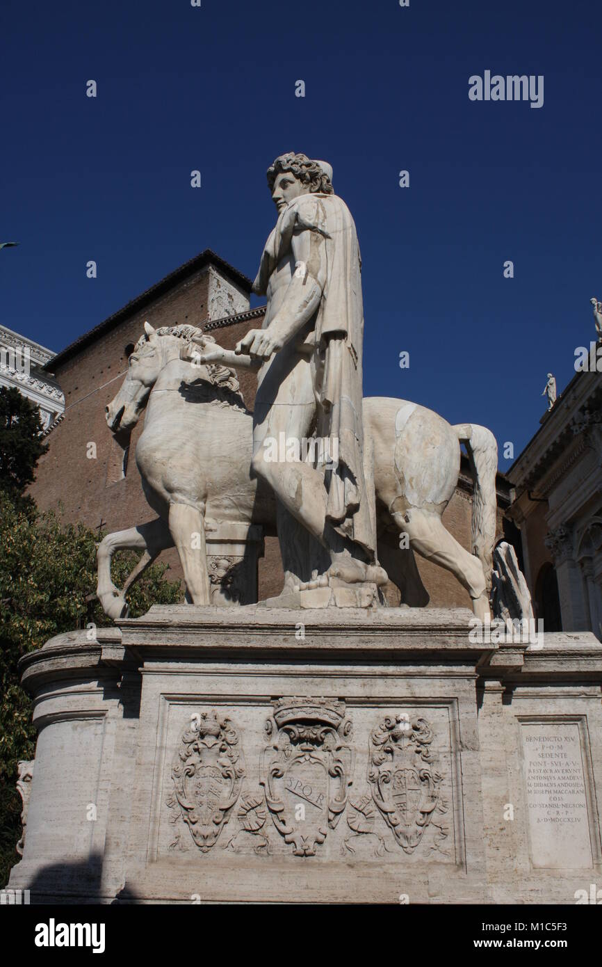 Piazza del Campidoglio - Statue of Castor at the Cordonata stairs in ...