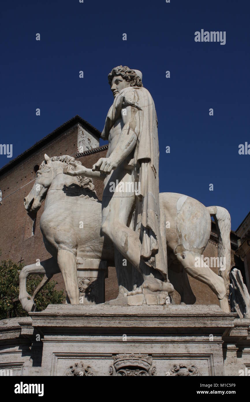 Piazza del Campidoglio - Statue of Castor at the Cordonata stairs in ...