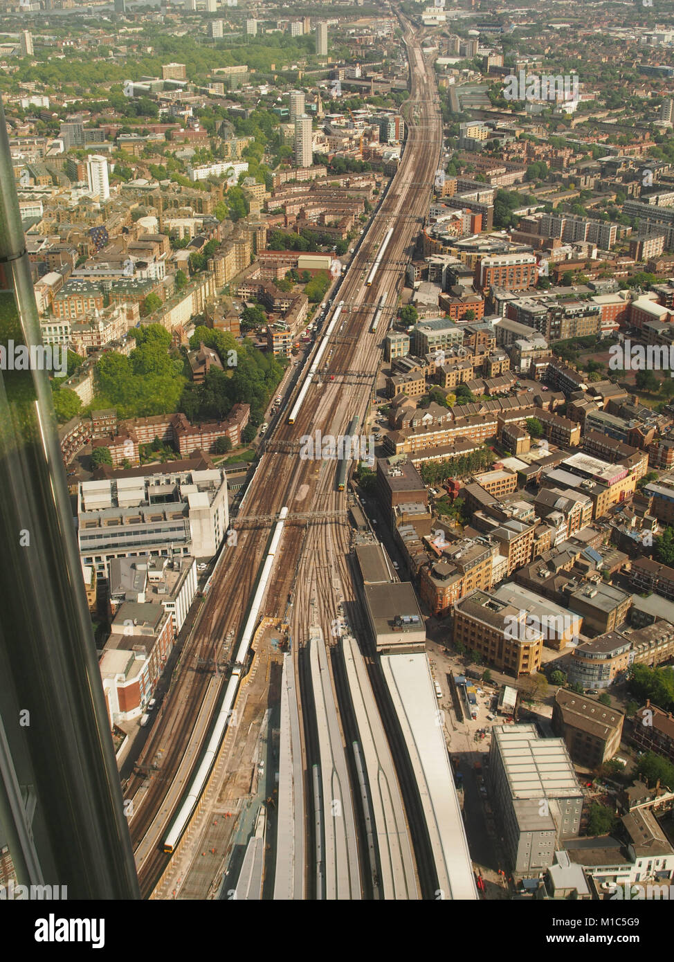 A view looking down from the top viewing floor of The Shard, London, to ...
