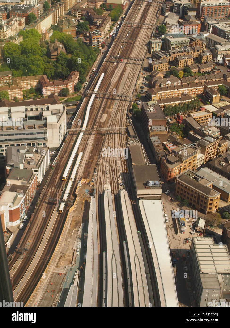 A view looking down from the top viewing floor of The Shard, London, to ...