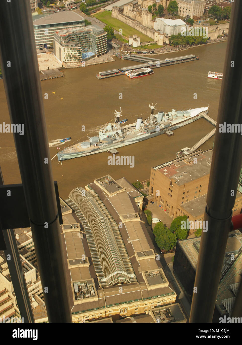 A view looking down from the top viewing floor of The Shard, London, at ...