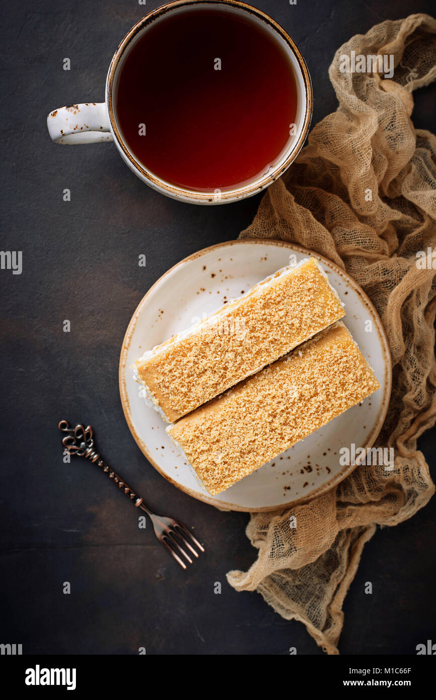 Two pieces of sweet homemade cake. Top view Stock Photo - Alamy