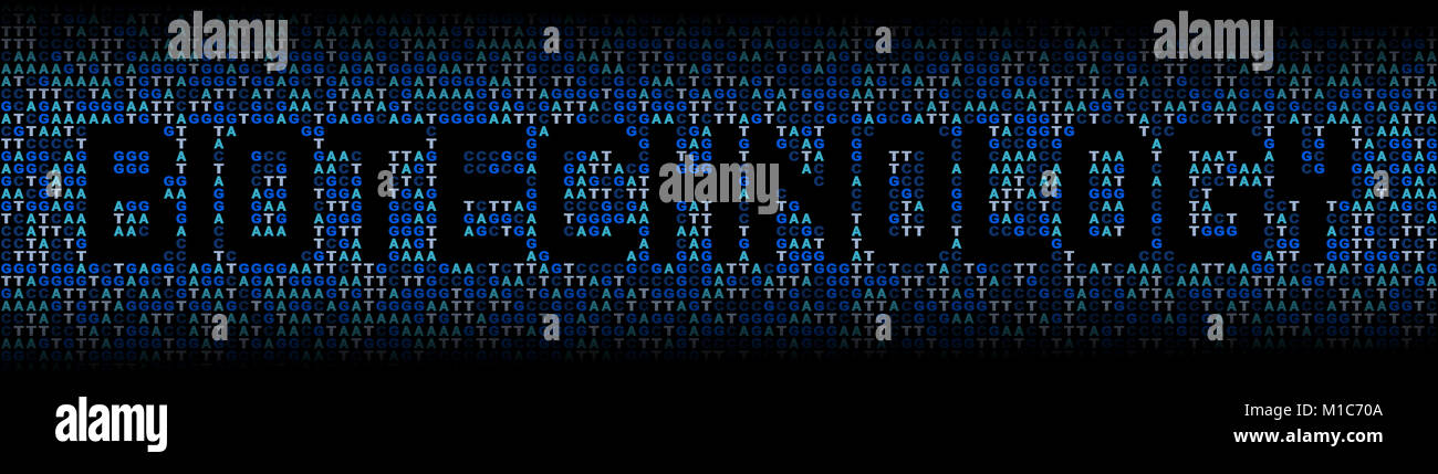 Biotechnology text on DNA genetic code background illustration Stock ...