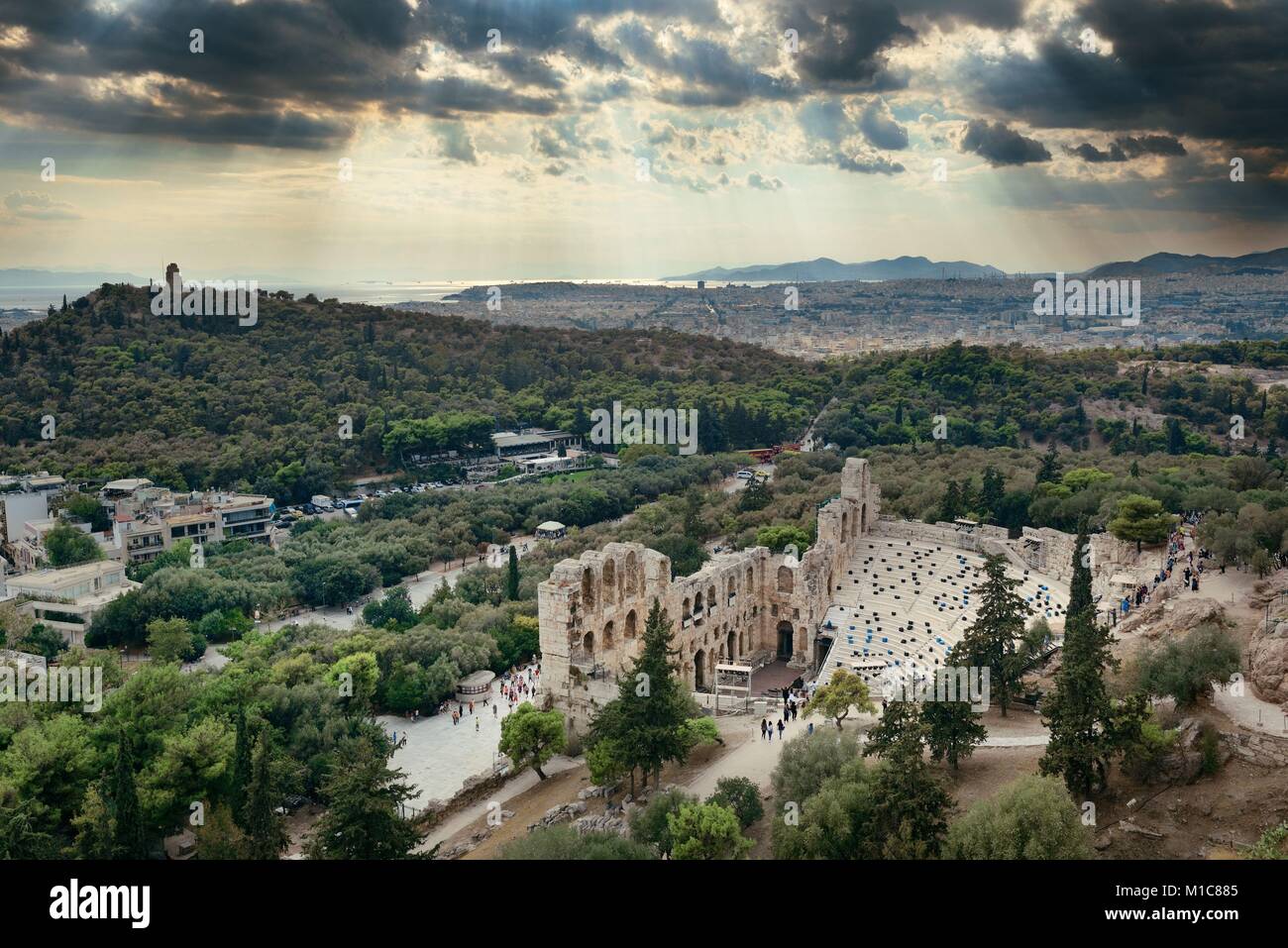 Athens cityscape with Herodes Theatre viewed from above, Greece Stock ...
