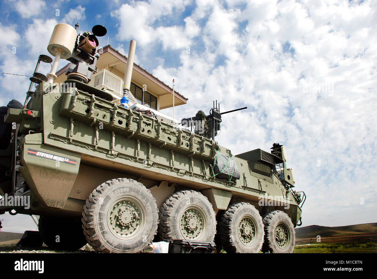 A 5 kilowatt laser sits on a Stryker armored vehicles called the Mobile ...