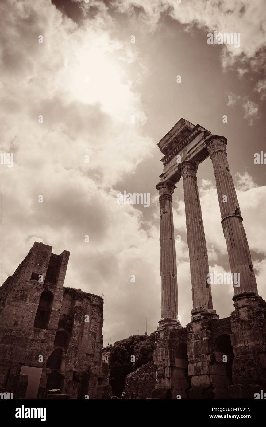 Columns. Rome Forum with ruins of historical buildings. Italy Stock ...