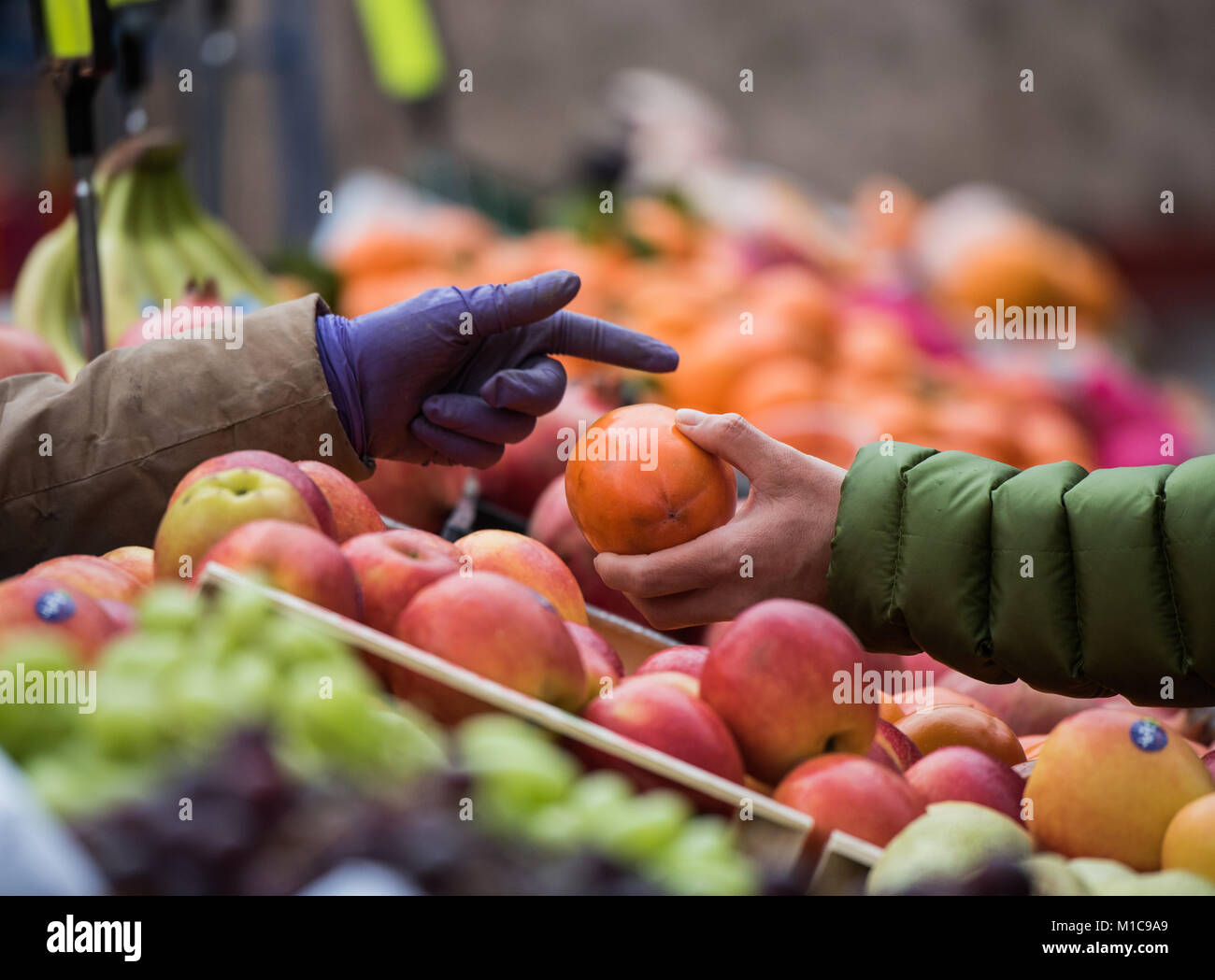 Mainz, Germany. 26th Jan, 2018. Avocados, pomegranates and other fruits ...