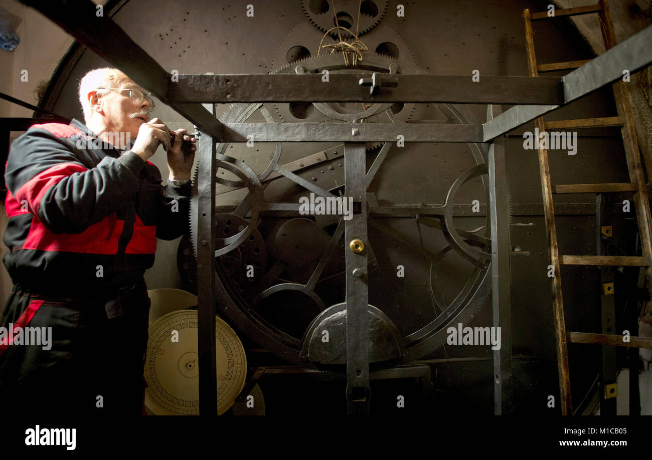 Prague, Czech Republic. 29th Jan, 2018. Clockmaster Petr Skala ...