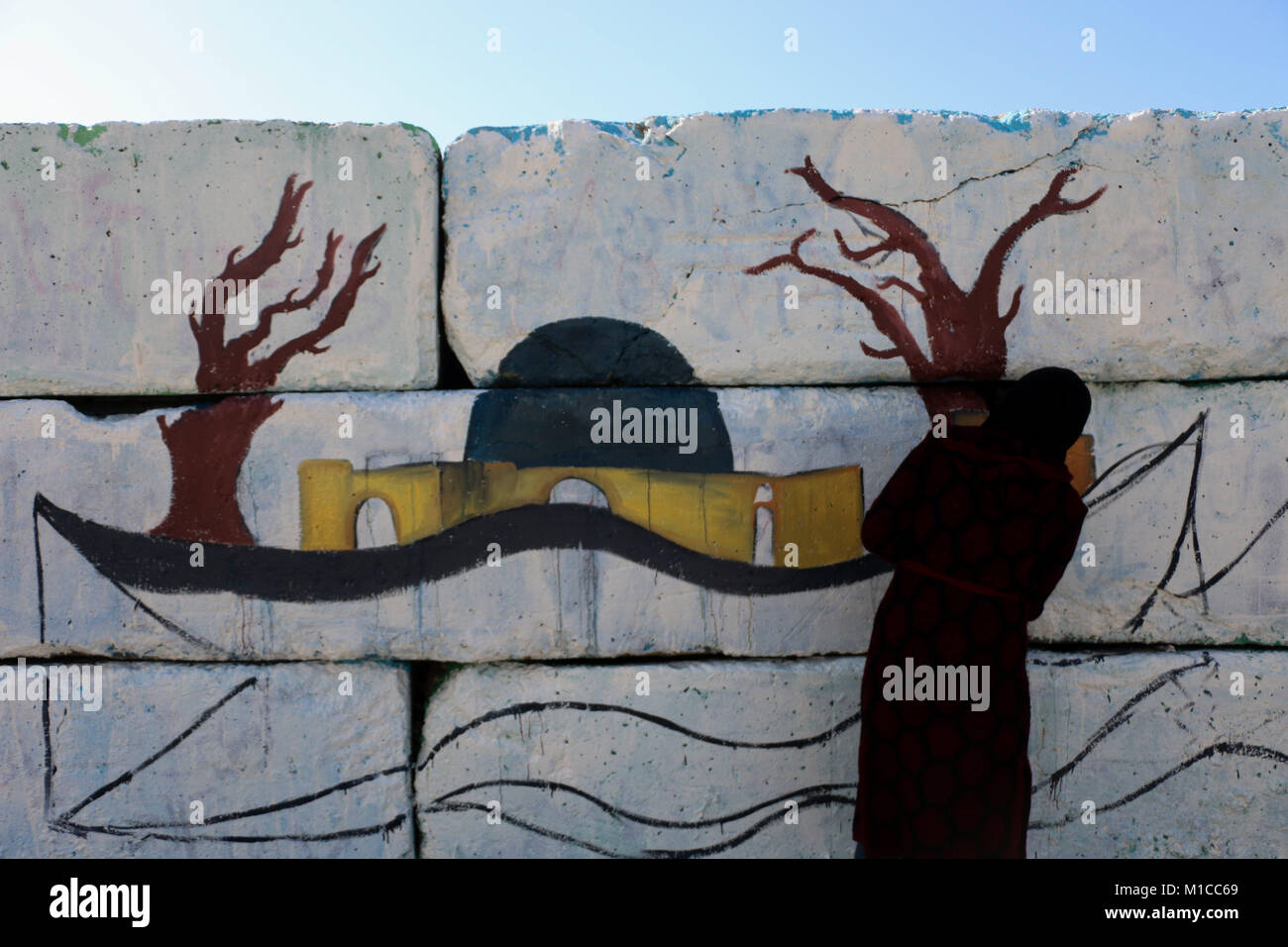 Jerusalem. 29th Jan, 2018.Artists Bakr Omar and Rania Murad paint ...