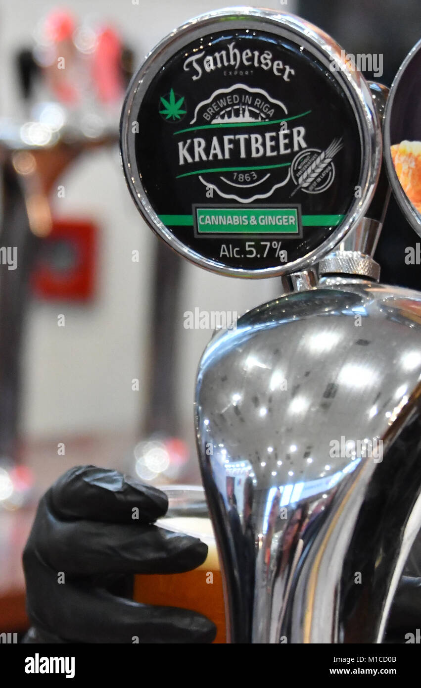 The Latvian stall displays beer of the 'cannabis and ginger' kind by ...