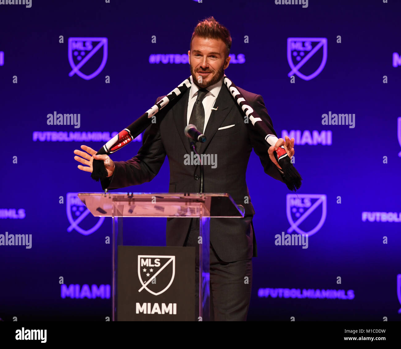 Miami, FL, USA. 29th Jan, 2018. David Beckham announces the official ...