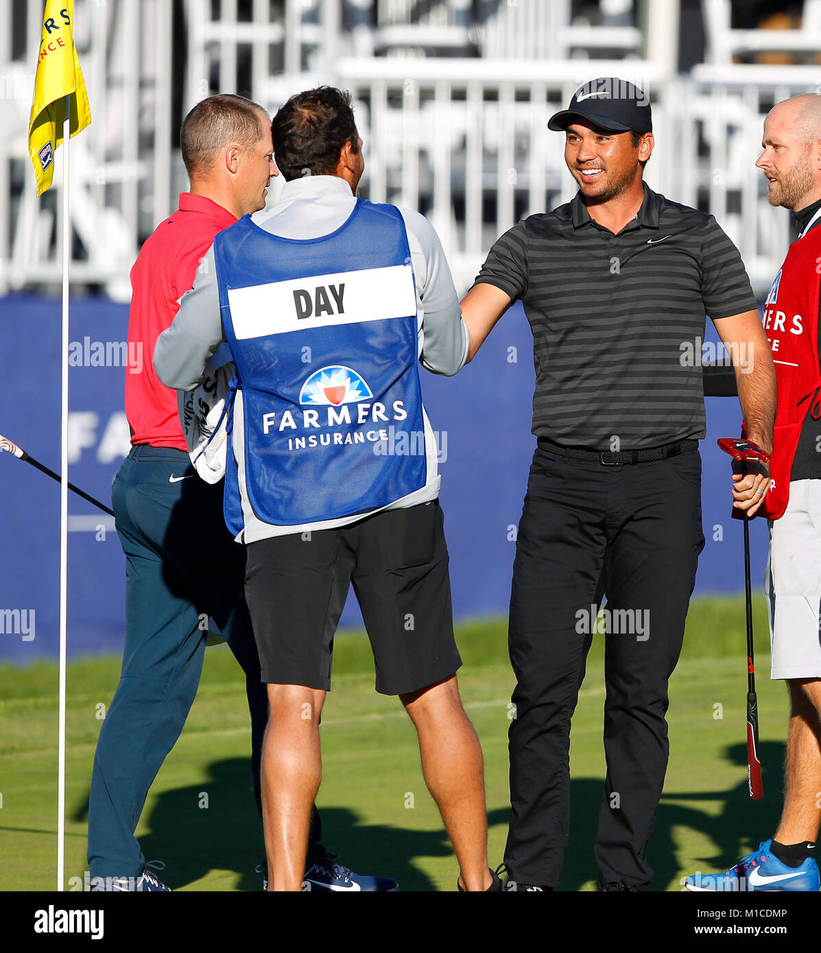 San Diego, CA, USA. 29th Jan, 2018. Jason Day celebrates with caddie ...