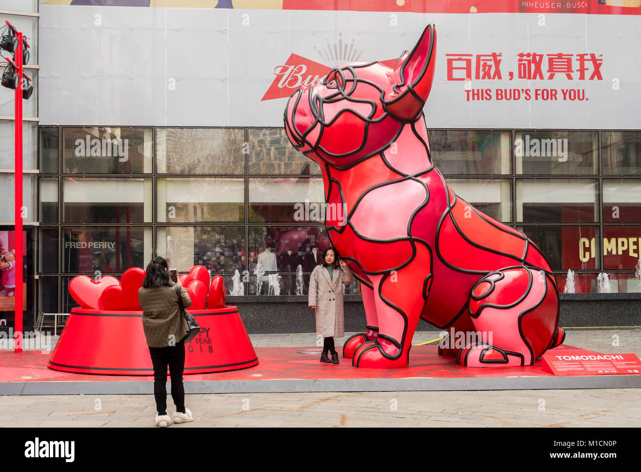 Shanghai, China. 30th Jan, 2018. The dog shaped art installation ...