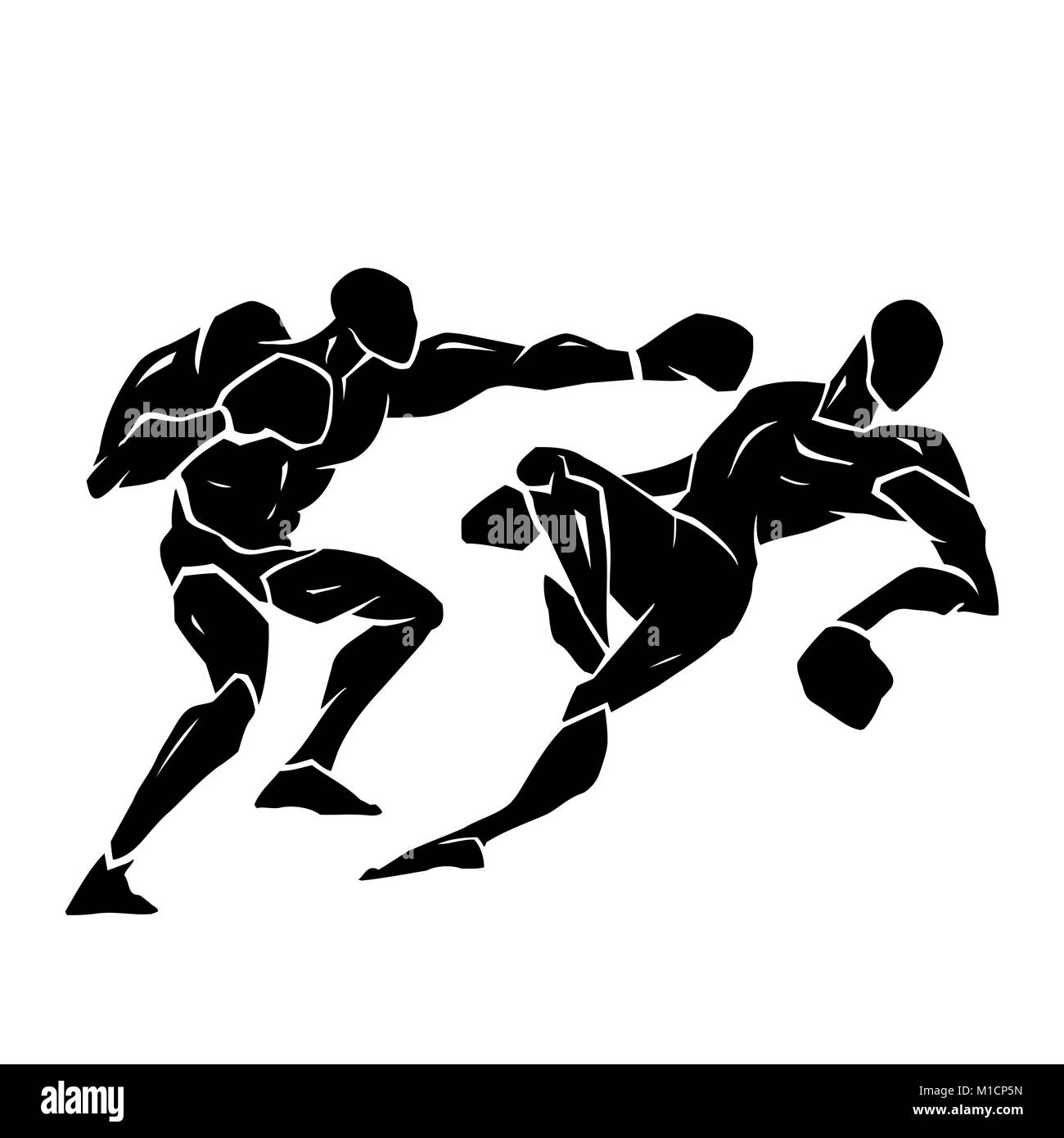 Silhouette of two professional boxer. Boxing match. vector illustration ...
