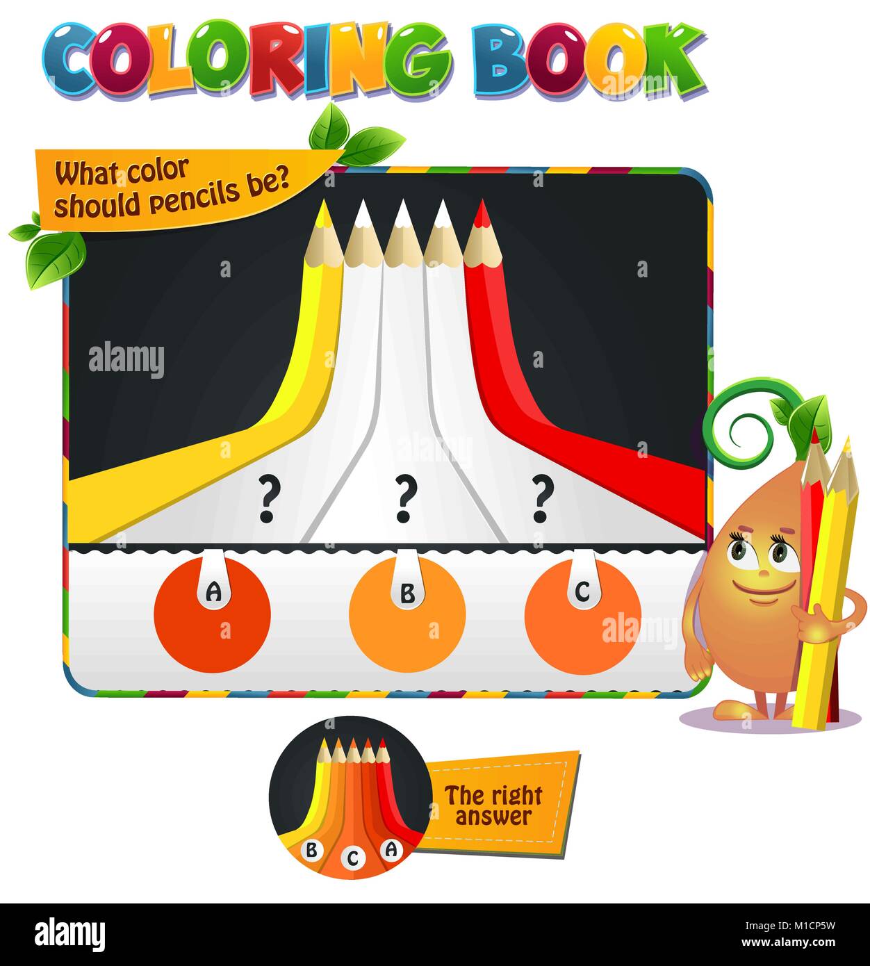 Visual Game for children, coloring book . What color should pencils be ...