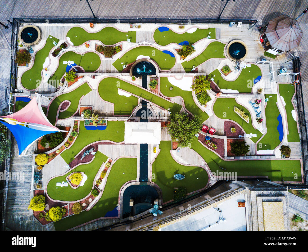Empty mini golf course playground aerial view Stock Photo - Alamy