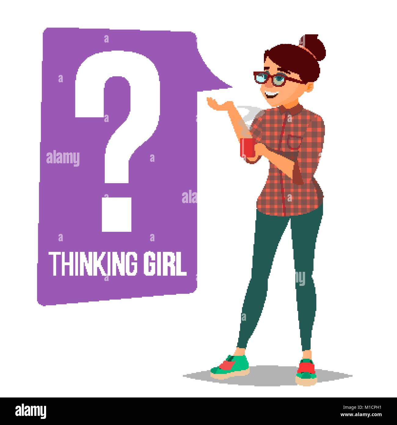 Thinking Woman Vector. Question Sign In Think Bubble. Female Think And ...