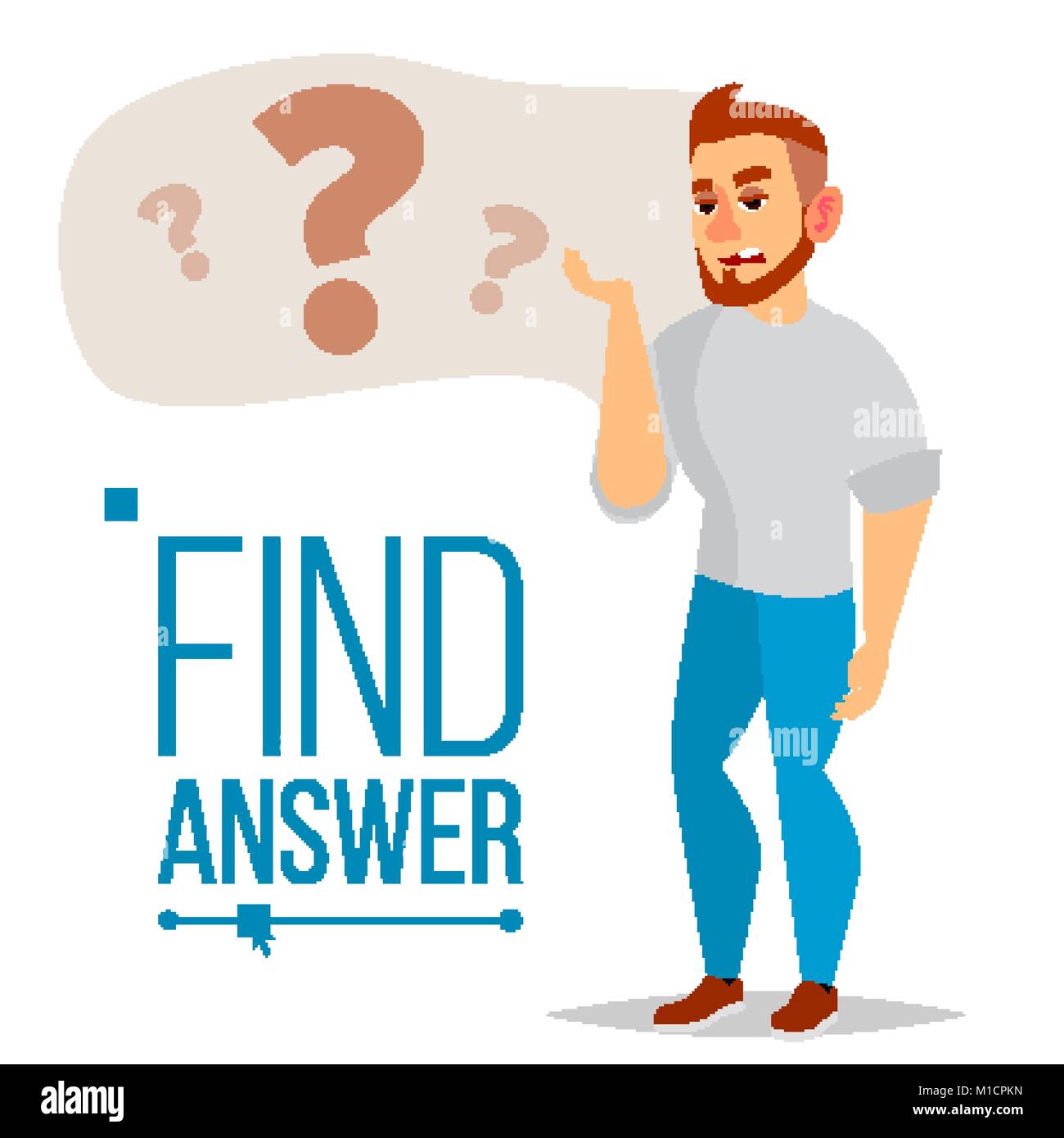 Thinking Man Vector. Question Sign In Think Bubble. Male Think And Find ...