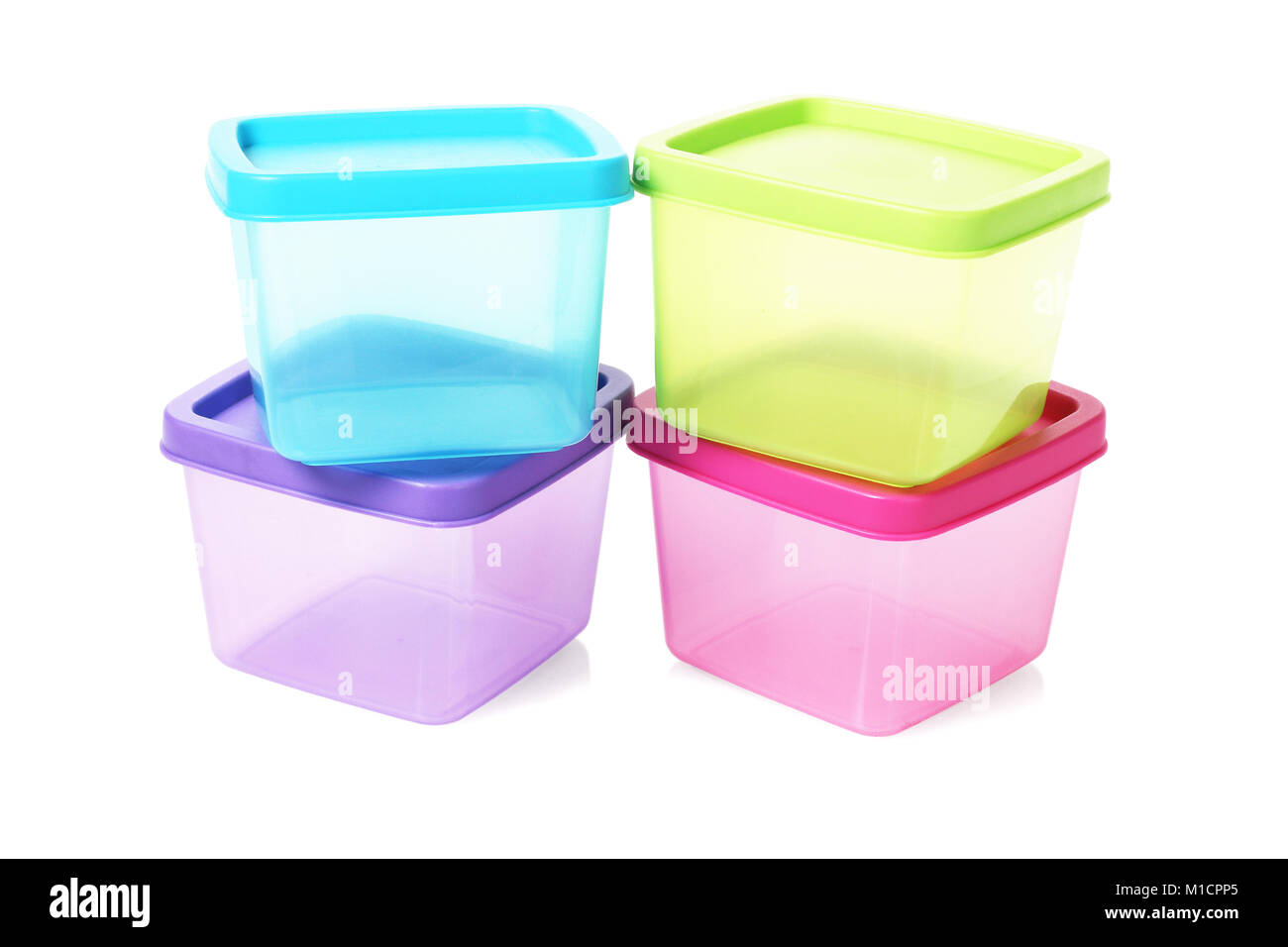 Colourful Square Plastic Containers on White Background Stock Photo - Alamy