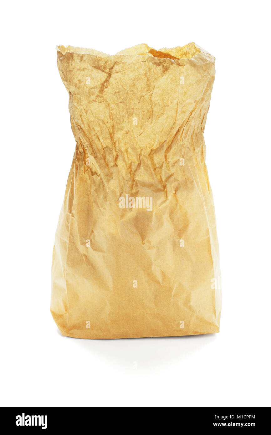 Open Brown Paper Bag Standing on White Background Stock Photo - Alamy