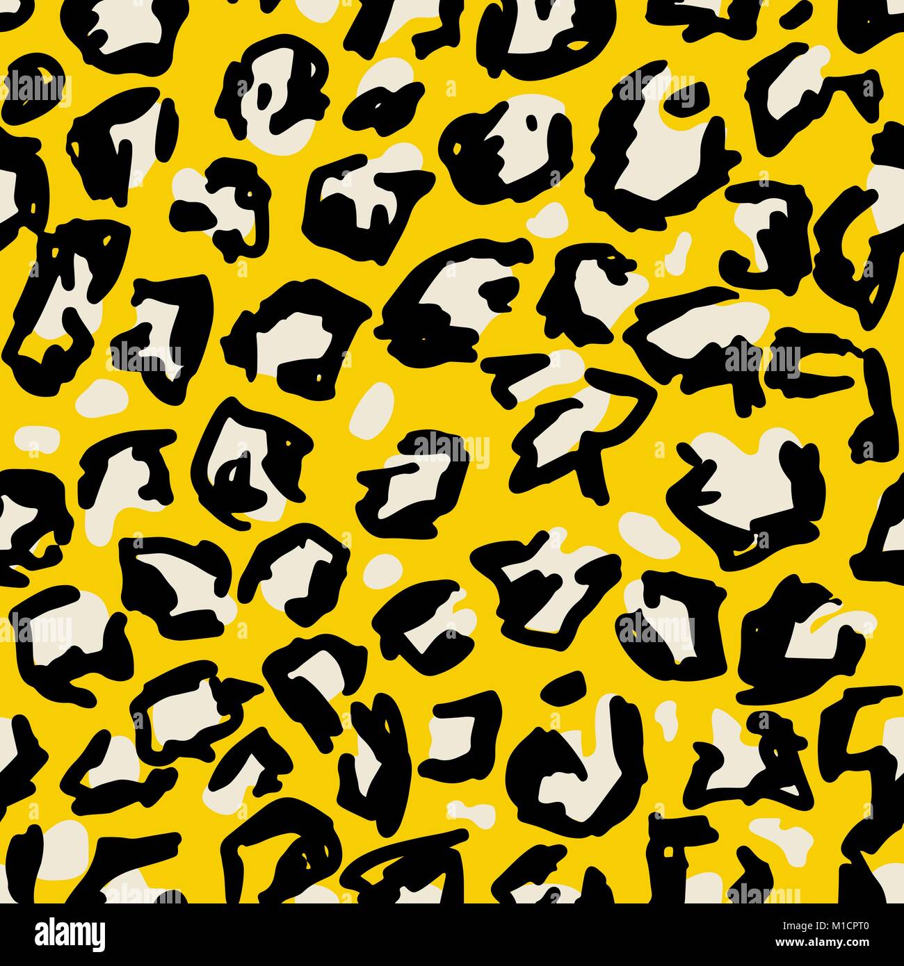Grunge leopard print. Wild seamless pattern. Yellow hand drawn ...