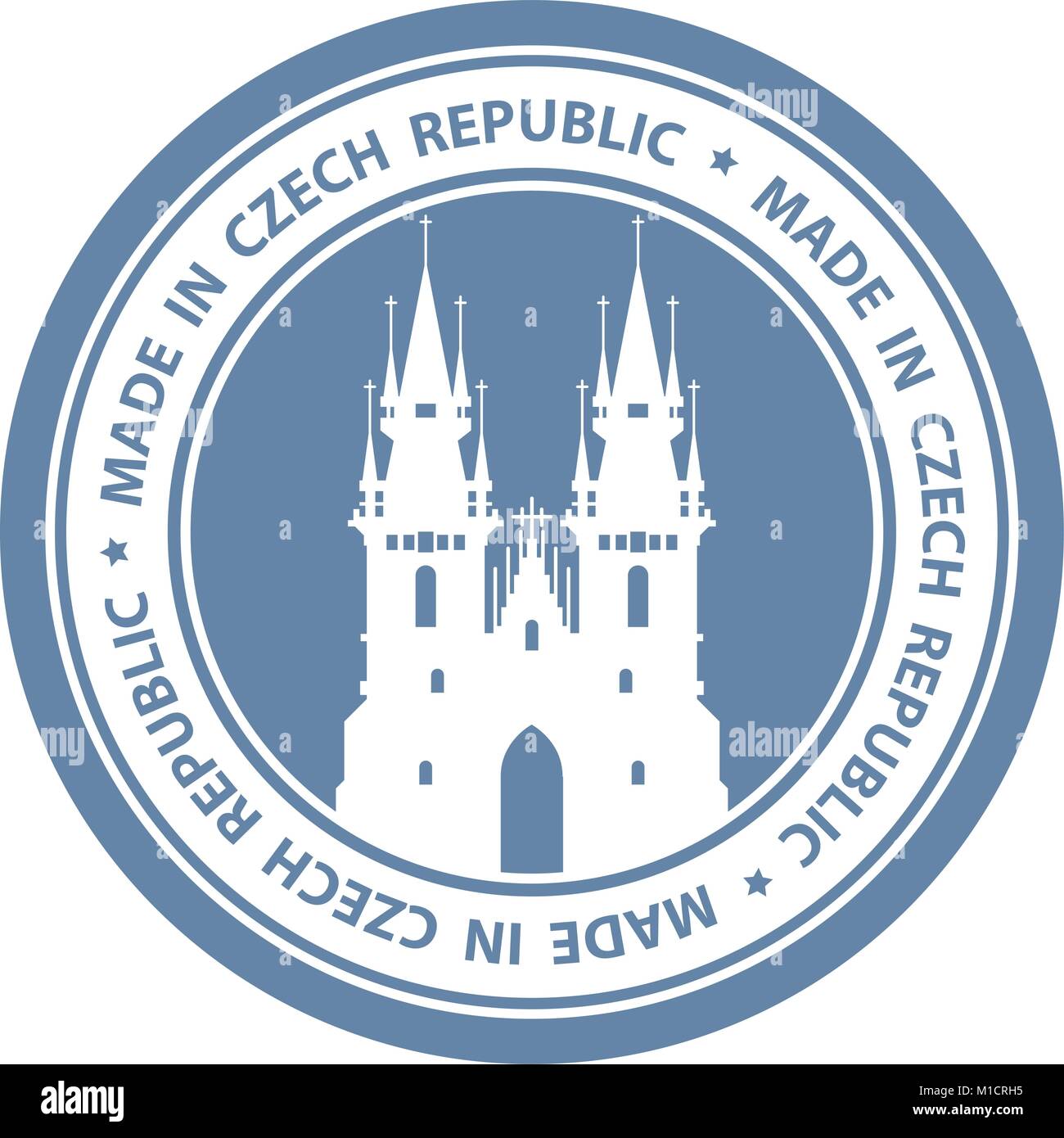 Czech travel stamp with Prague symbol - Church of Our Lady before Tyn ...