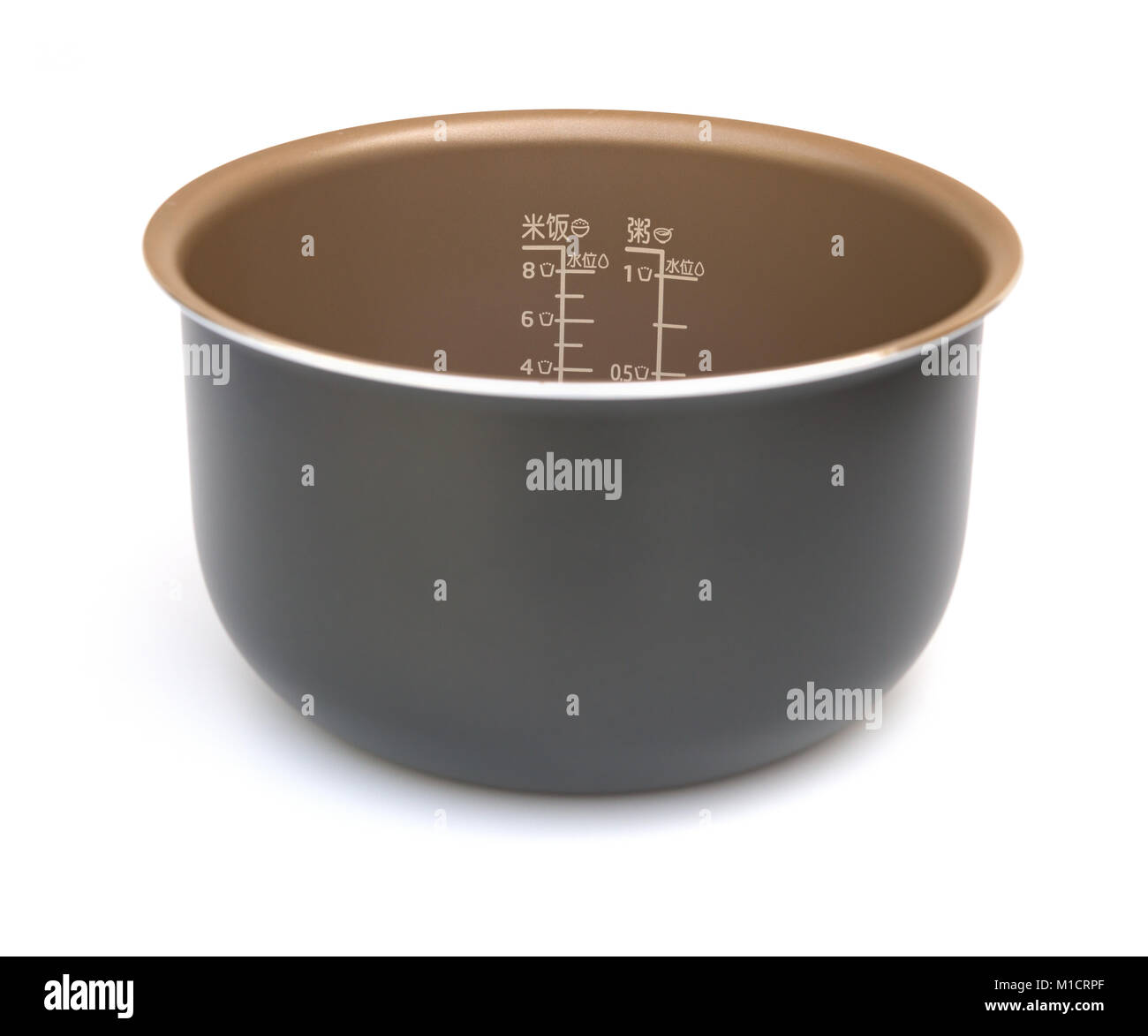 scaled inner pot of electric rice cooker on white background the ...