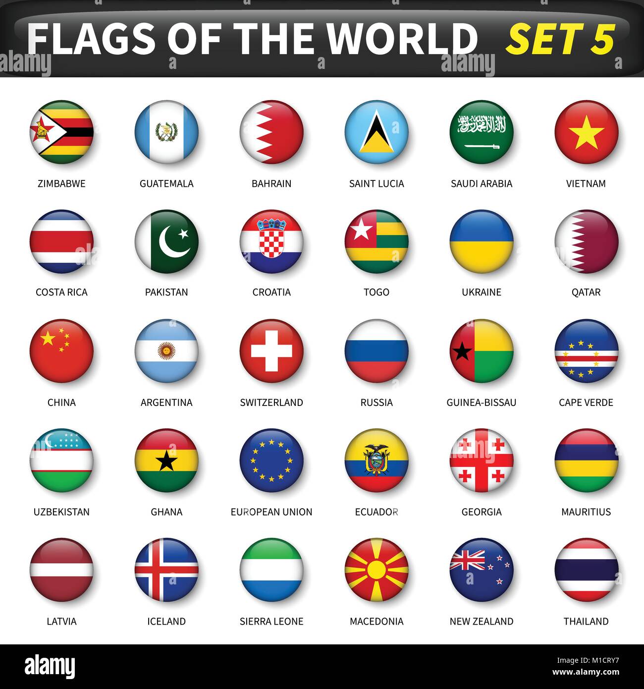 All flags of the world set 5 . Circle and convex design Stock Vector ...