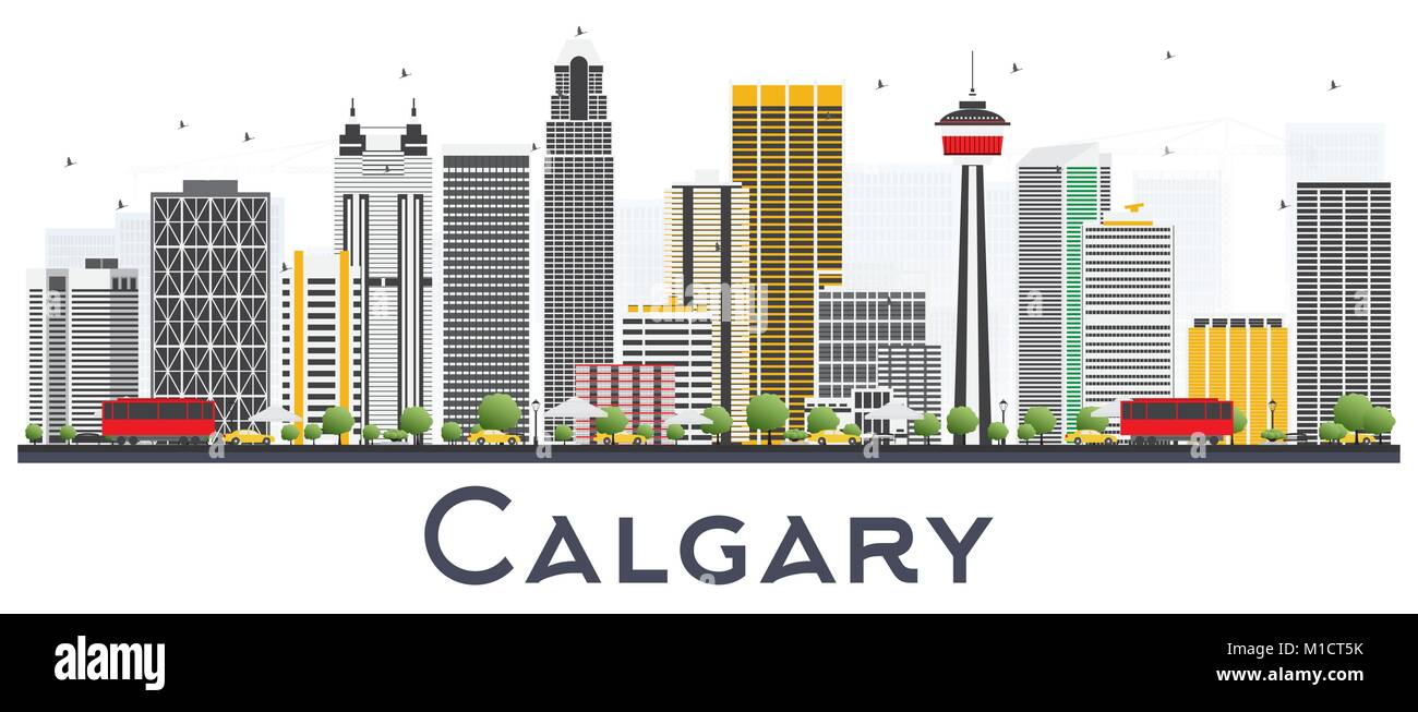 Calgary Canada City Skyline with Gray Buildings Isolated on White ...